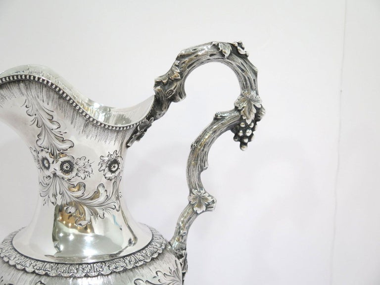 Coin Silver Antique American Floral Repousse Grapevine Handle Pitcher ...