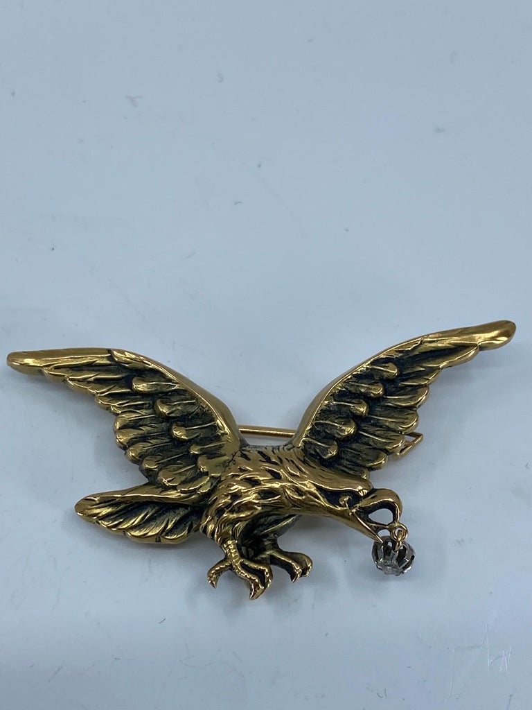 18k Gold Brooch: Eagle Holding a Diamond in Its Beak, Napoléon III For ...