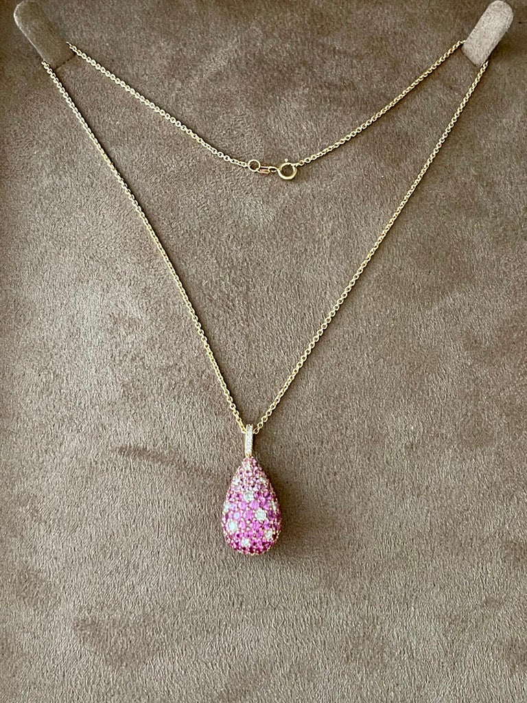 18 K Rose Gold Chain with Pendant Pink Sapphires Diamonds For Sale at ...