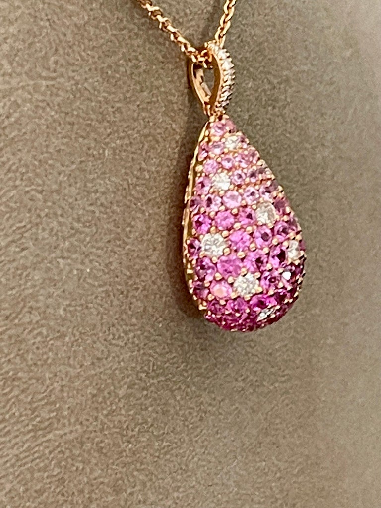 18 K Rose Gold Chain with Pendant Pink Sapphires Diamonds For Sale at ...