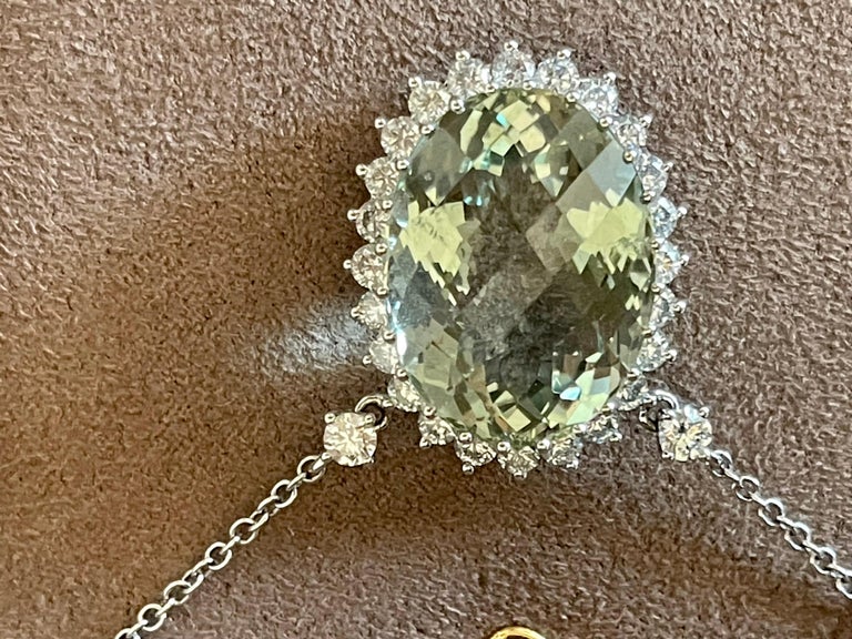 18 K White Gold Chain with Pendant Mint Green Beryl Diamond Surround ...