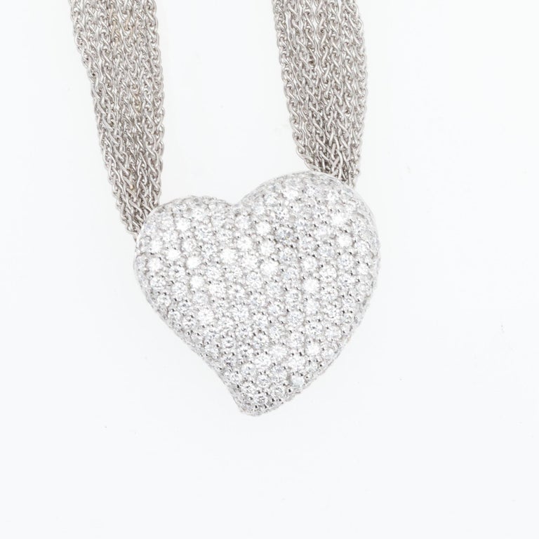 18k White Gold Diamond Pave Heart Necklace For Sale at 1stDibs