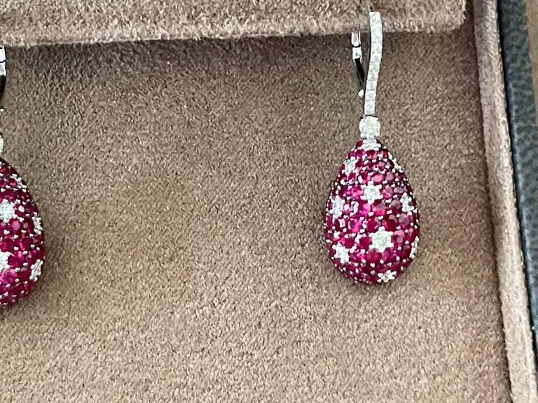 18 K White Gold Ruby Diamonds Lever Back Drop Earrings For Sale at 1stDibs