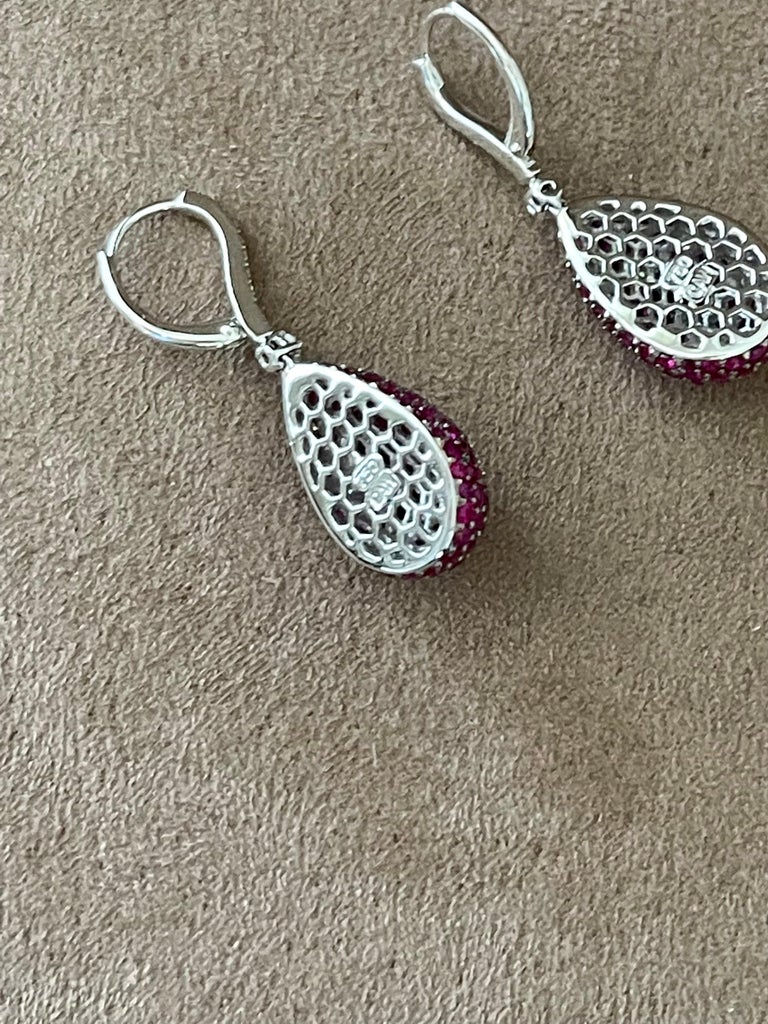 18 K White Gold Ruby Diamonds Lever Back Drop Earrings For Sale at 1stDibs