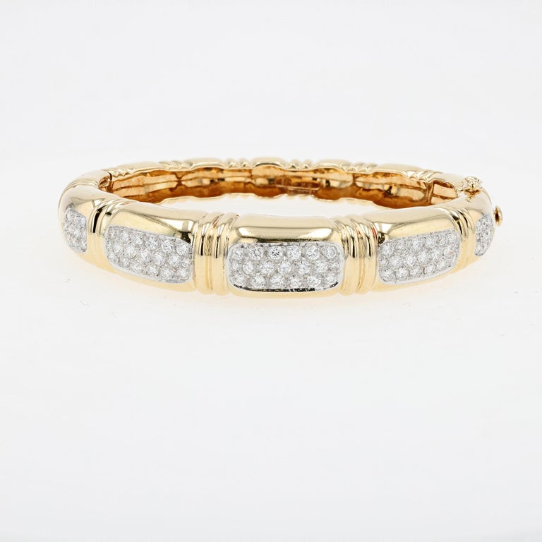 18k Yellow Gold and Platinum Diamond Bangle Bracelet For Sale at 1stDibs