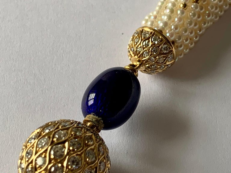 18 K Yellow Gold Cultured Pearl Torsade Enamel Diamond Ball Clasp For ...