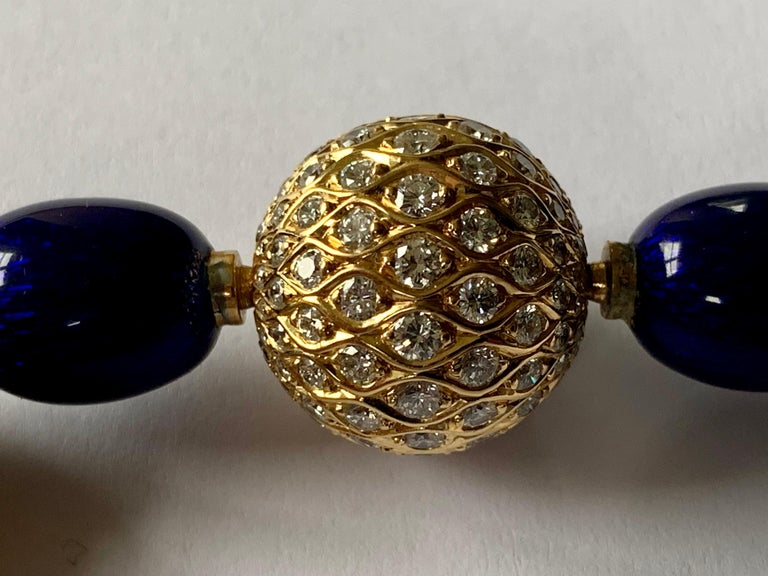 18 K Yellow Gold Cultured Pearl Torsade Enamel Diamond Ball Clasp For ...