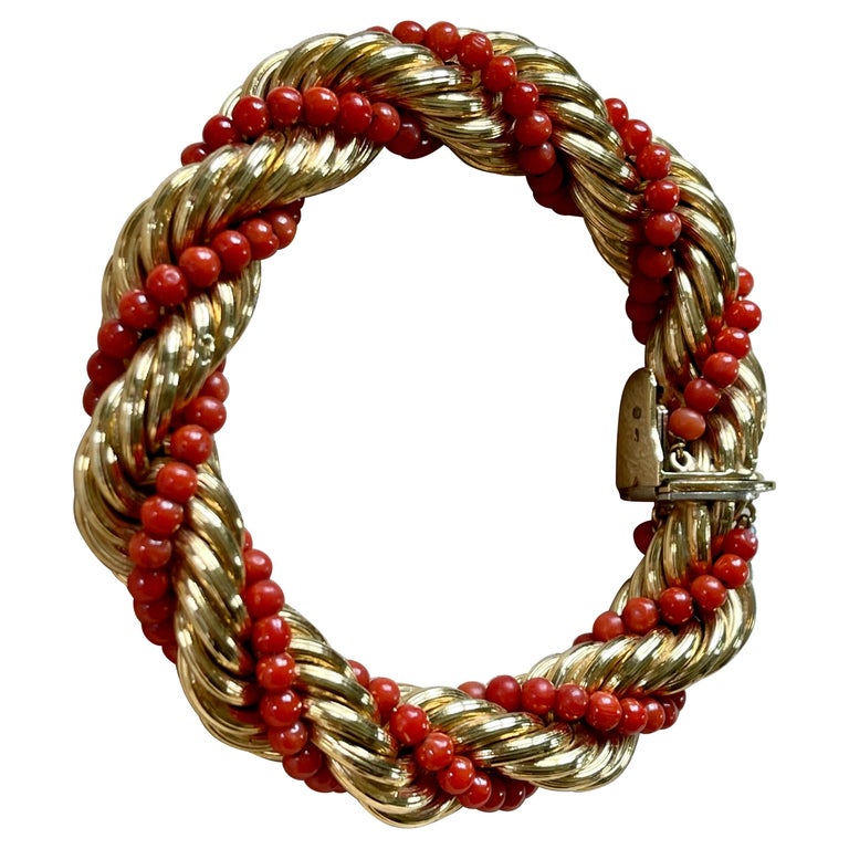 18 K Yellow Gold Vintage Coral Rope Torsade Bracelet at 1stDibs