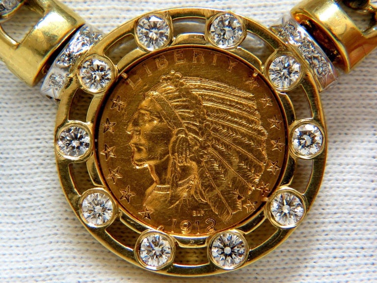 18 Karat 105 Gram 1912 Indian Head BLP Fine Coin 6.10 Carat Diamond ...