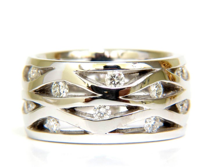 18 Karat .75 Carat Diamond 3D Channel Wave Wide Band For Sale at 1stDibs