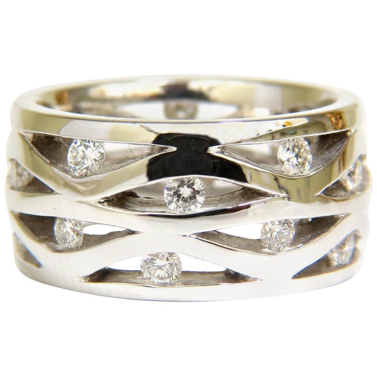 18 Karat .75 Carat Diamond 3D Channel Wave Wide Band For Sale at 1stDibs