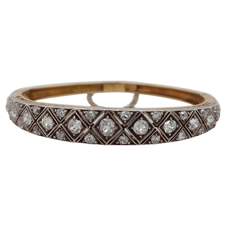 18 Karat and Platinum Bangle with Old Cut Diamonds, with a Very Secure ...
