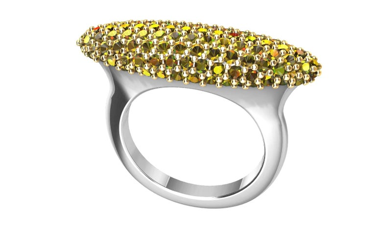 Customizable 18 Karat and Platinum Yellow Sapphire Long Dome Ring For ...