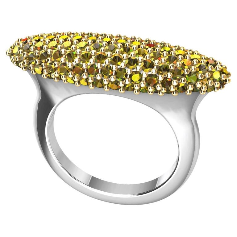 Customizable 18 Karat and Platinum Yellow Sapphire Long Dome Ring For ...