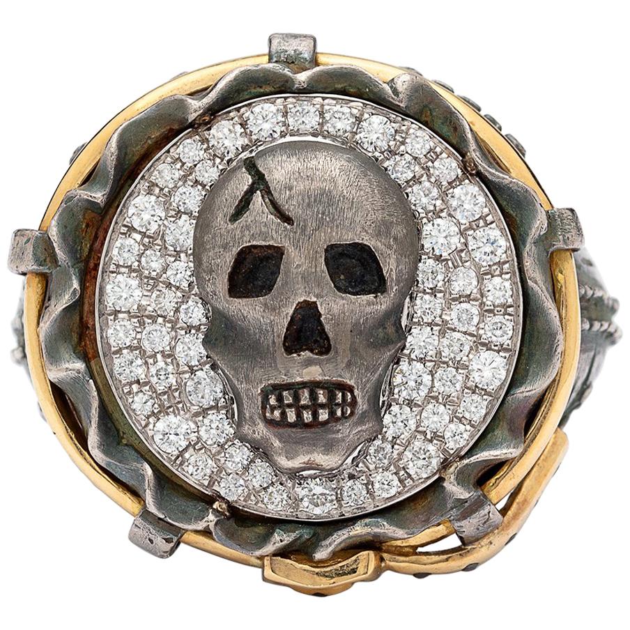 Enamel Diamond Gold Skull Ring at 1stDibs