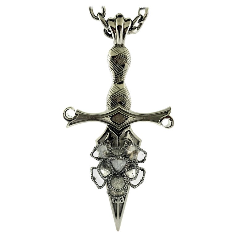 18KT Grey Gold and Titanium Dagger Chain Necklace For Sale at 1stDibs