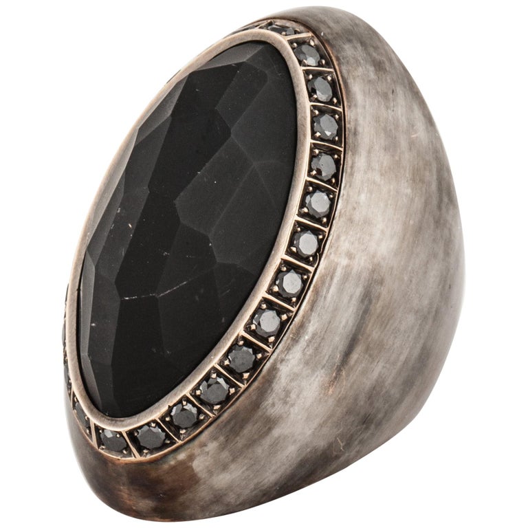 18K Black Agate and Black Diamond Ring For Sale at 1stDibs