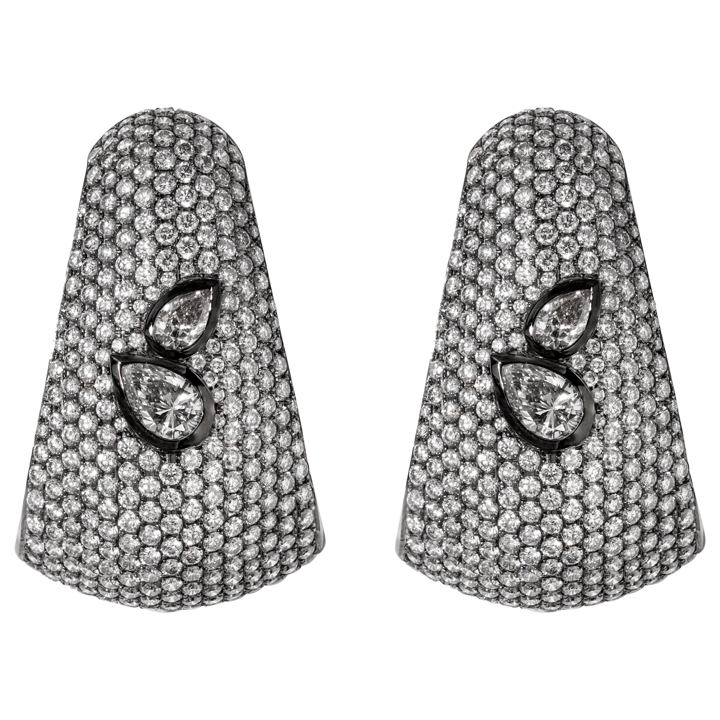 AS29 18 Karat Black Gold Bombee Pear Shaped Diamond Earrings For Sale ...