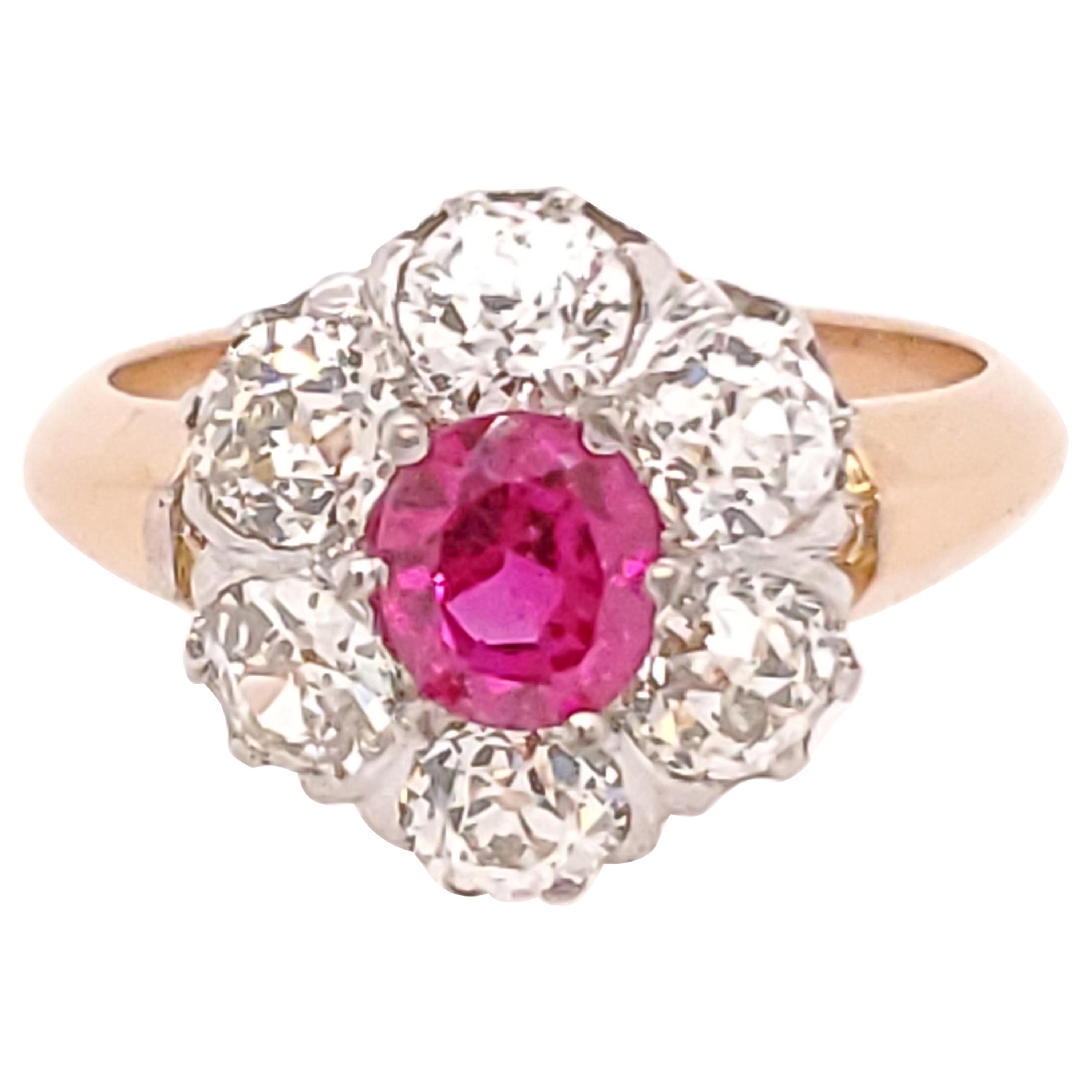 Diamond Ruby Halo Ring White Gold 18 Karat For Sale at 1stDibs