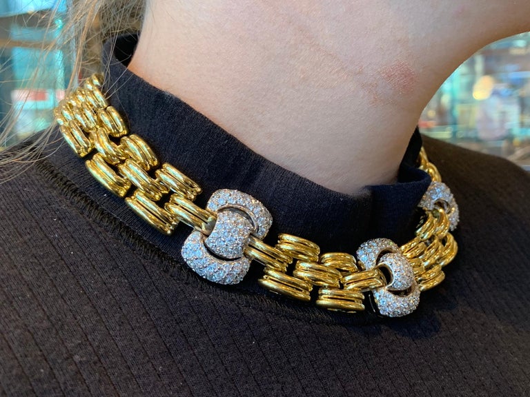 18 Karat Chunky Linked Collar Diamond Necklace For Sale at 1stDibs