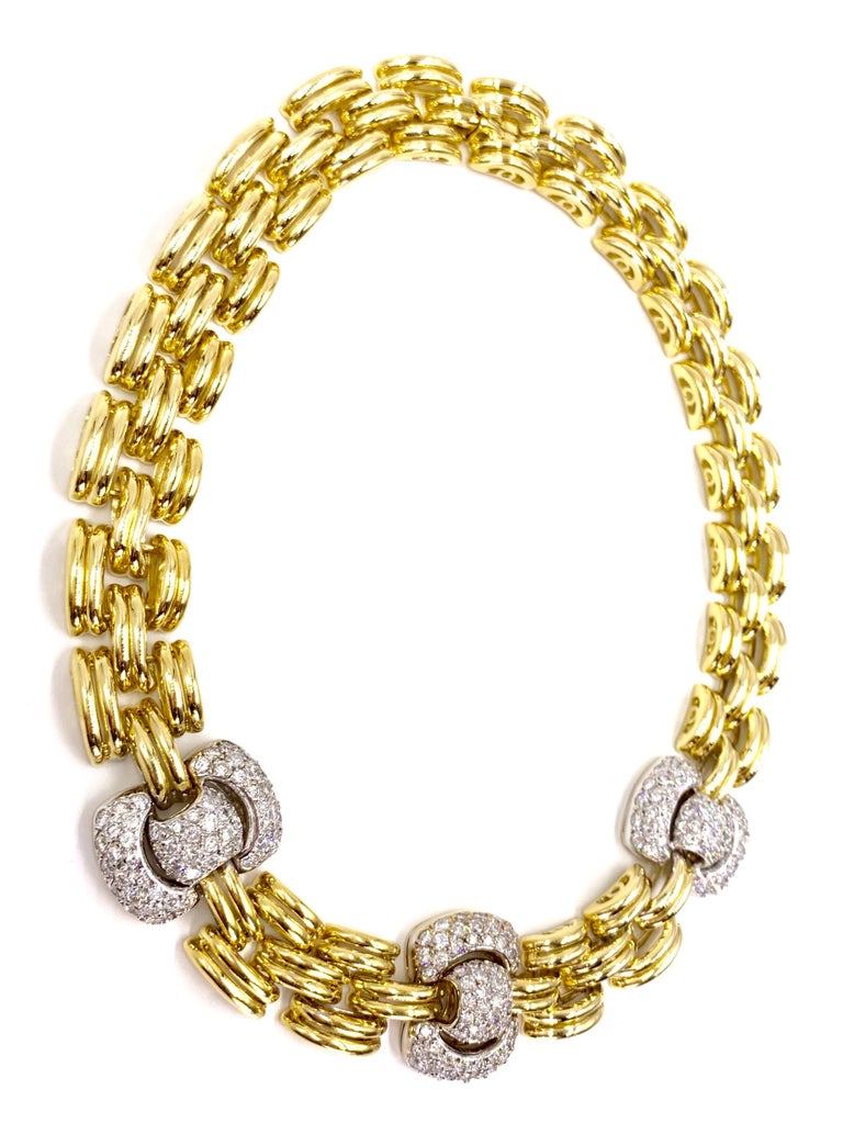 18 Karat Chunky Linked Collar Diamond Necklace For Sale at 1stDibs