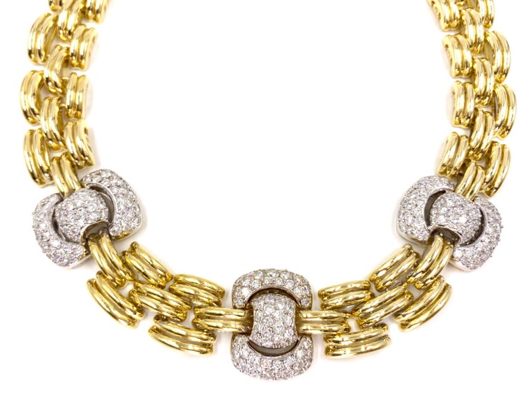 18 Karat Chunky Linked Collar Diamond Necklace For Sale at 1stDibs