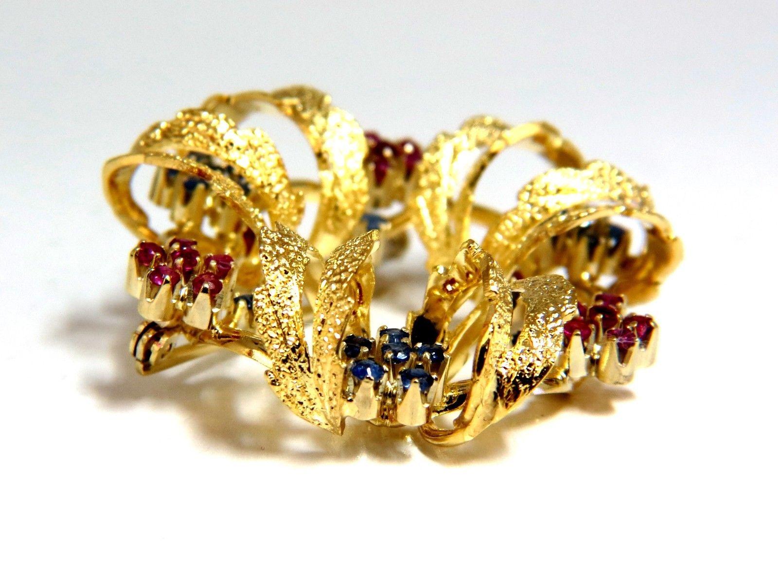 18 Karat Circle Wreath Sapphire Ruby Pin 3D at 1stDibs