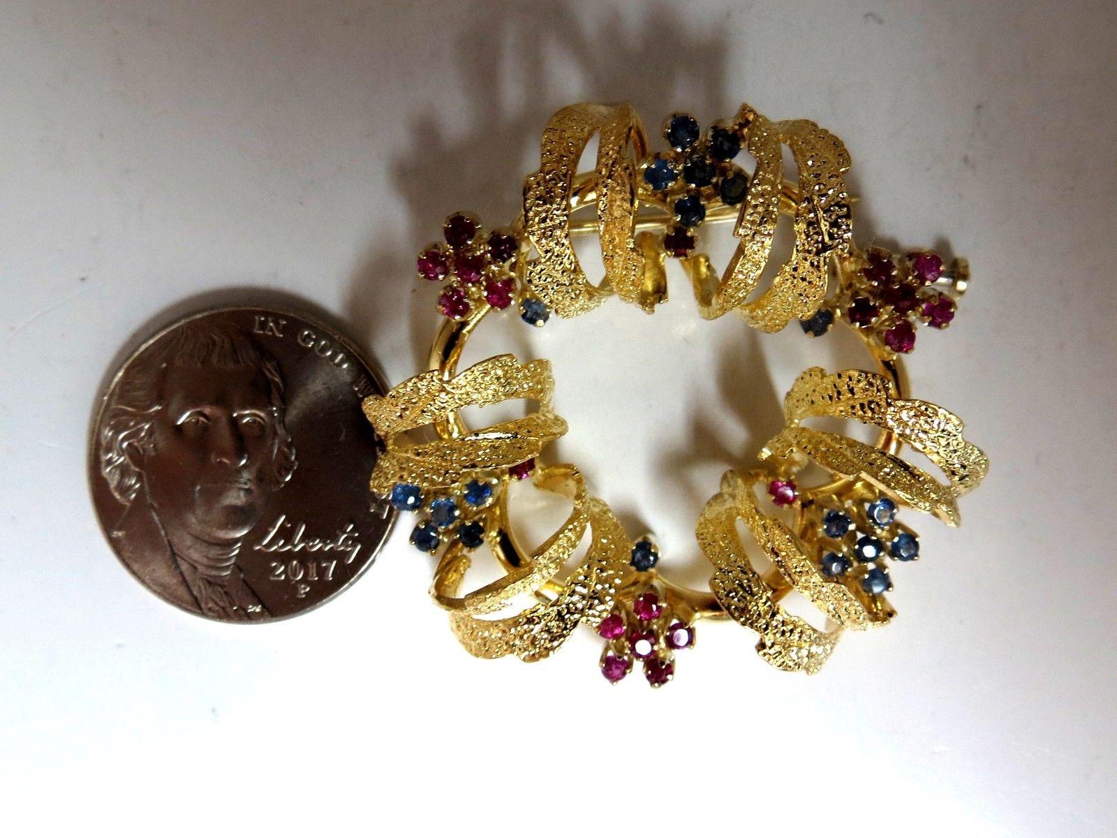 18 Karat Circle Wreath Sapphire Ruby Pin 3D at 1stDibs
