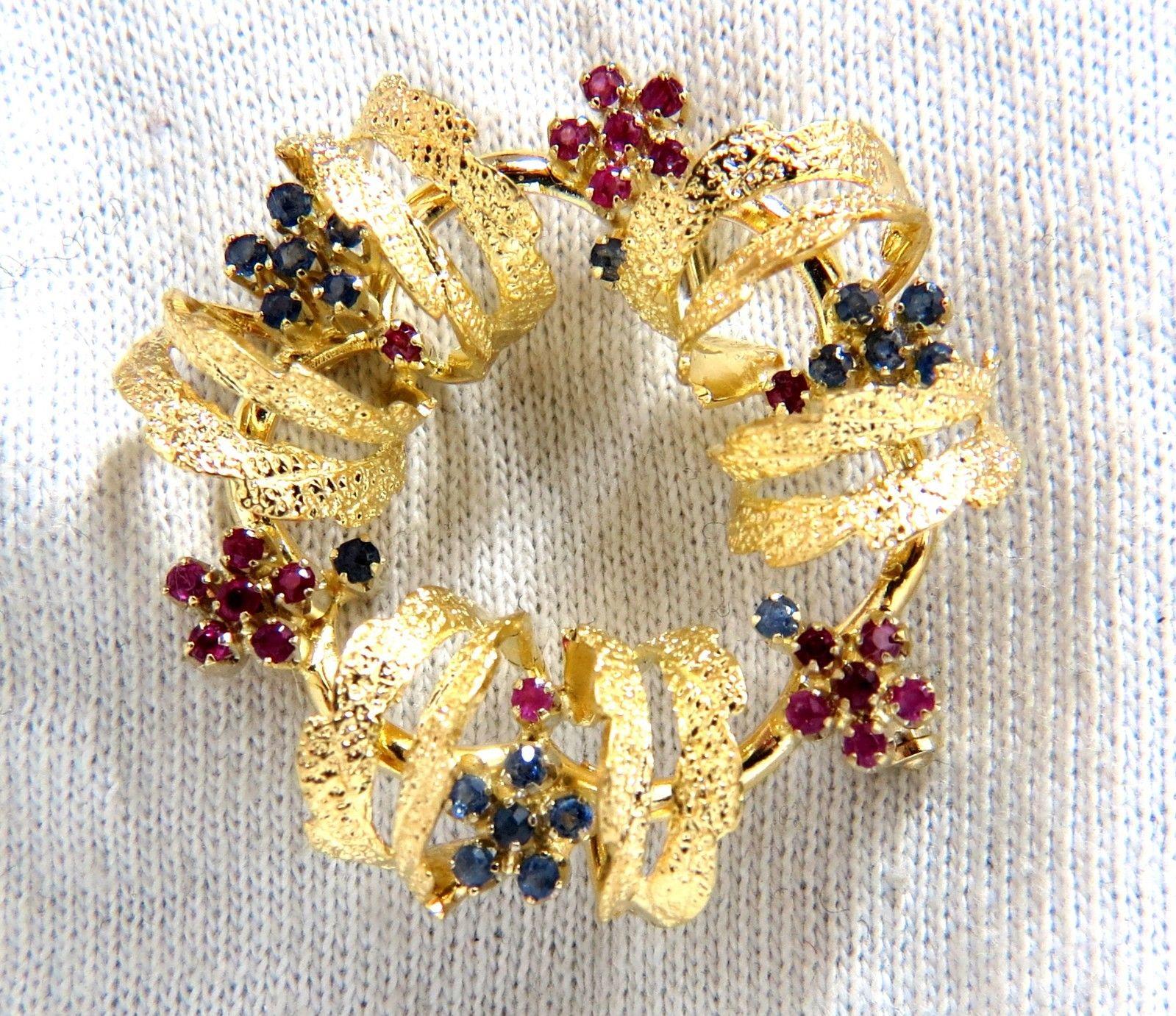 18 Karat Circle Wreath Sapphire Ruby Pin 3D at 1stDibs