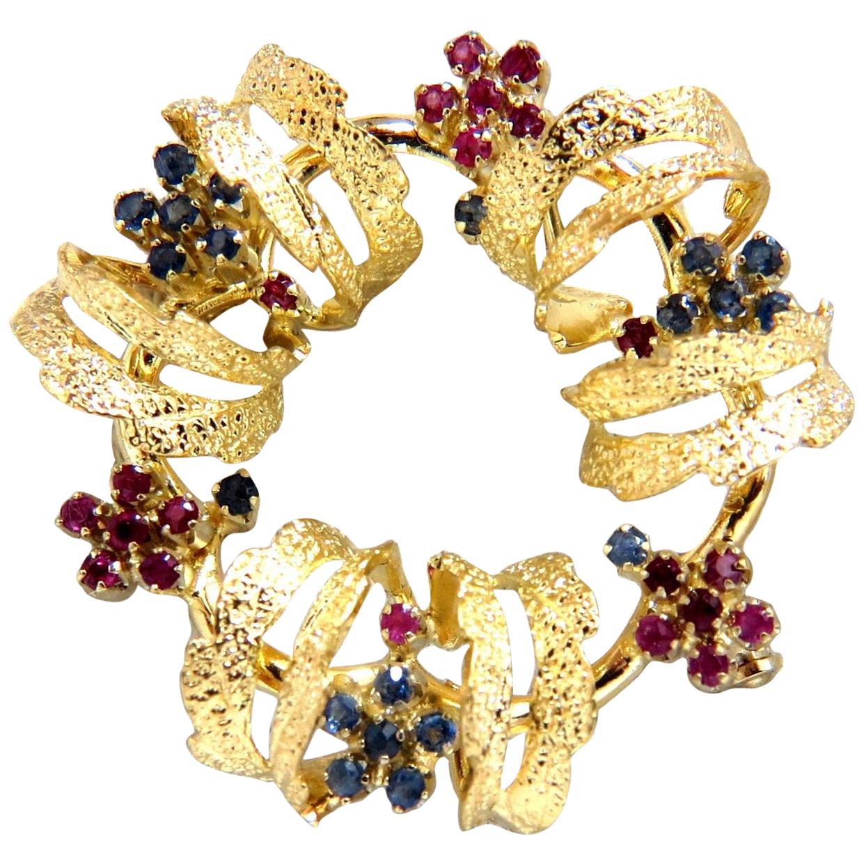 18 Karat Circle Wreath Sapphire Ruby Pin 3D at 1stDibs