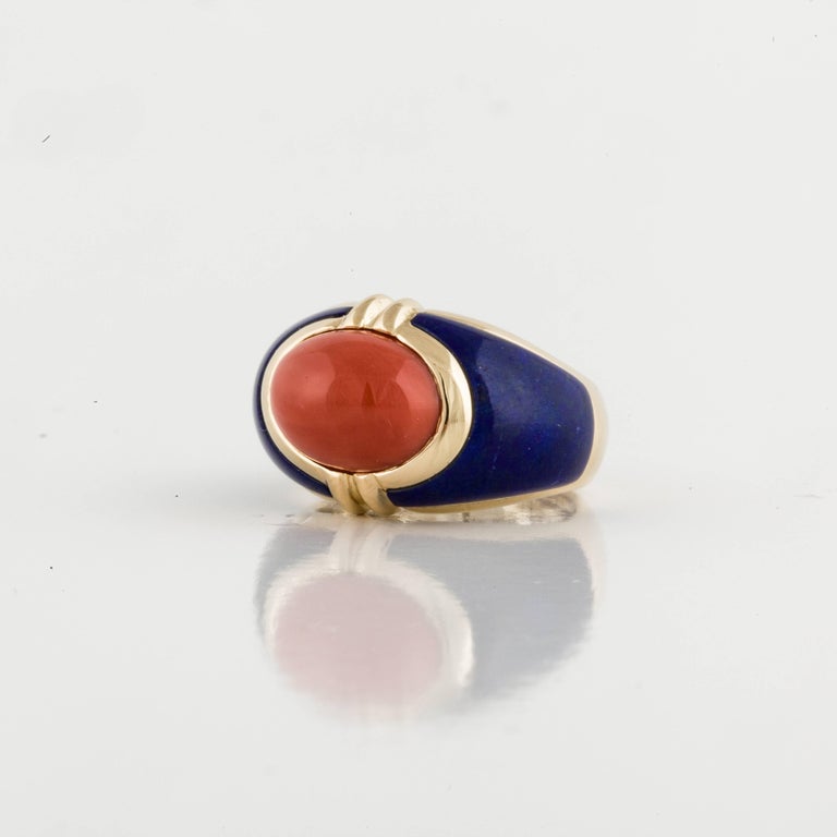 18 Karat Coral Lapis Ring For Sale at 1stDibs