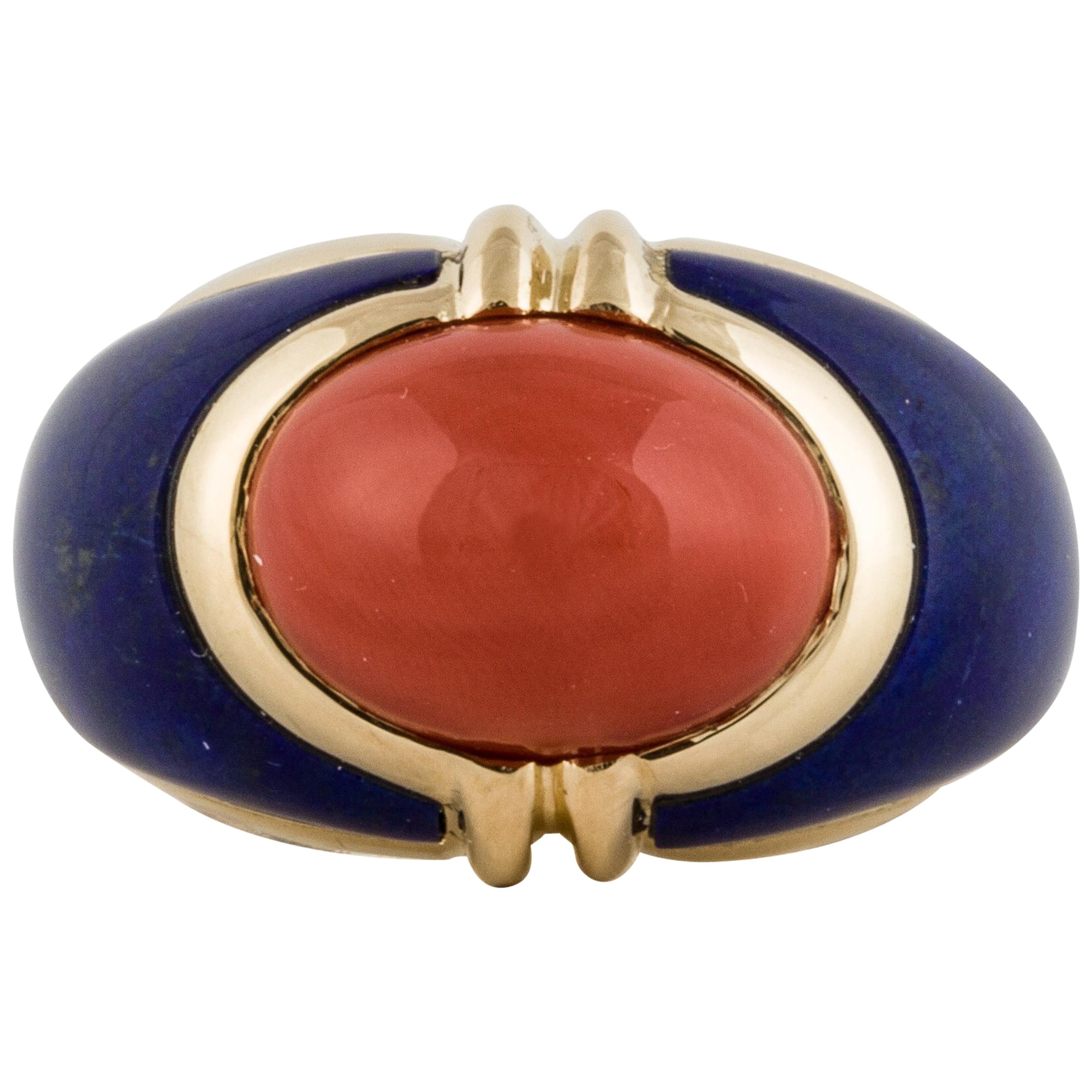 18 Karat Coral Lapis Ring For Sale at 1stDibs