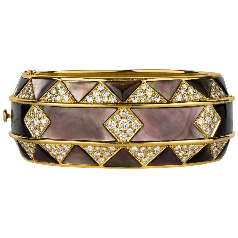 18 Karat Diamond and Mother of Pearl Cuff by Gemlock at 1stDibs