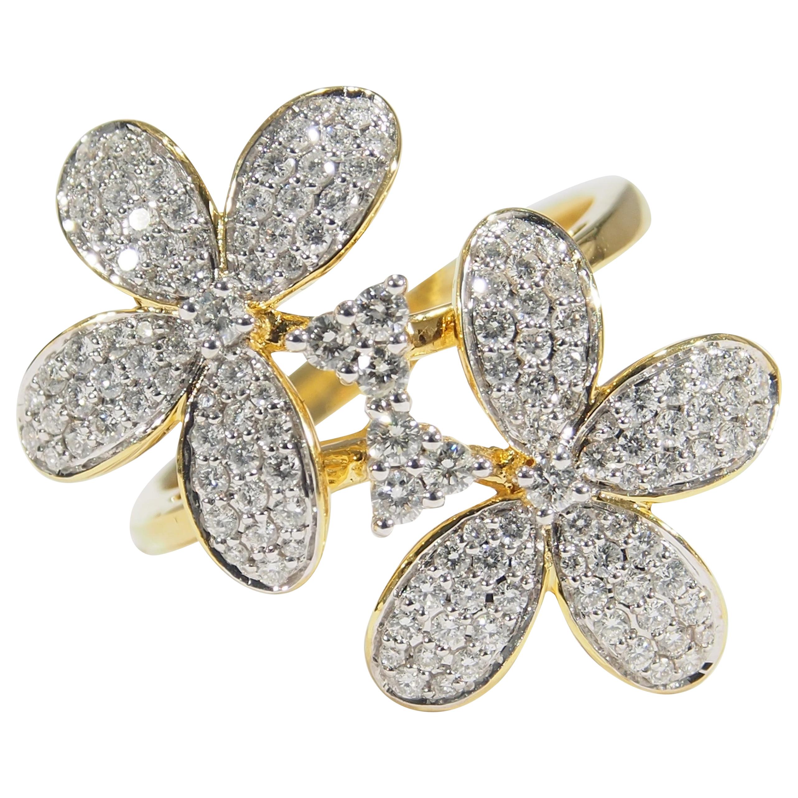 18 Karat Diamond Butterfly Ring Yellow Gold 1.09 Carat For Sale at 1stDibs