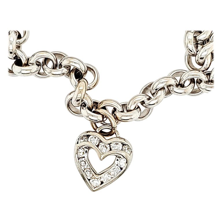 18 Karat Diamond Charles Krypell Bracelet Heart White Gold 0.68 Carat ...