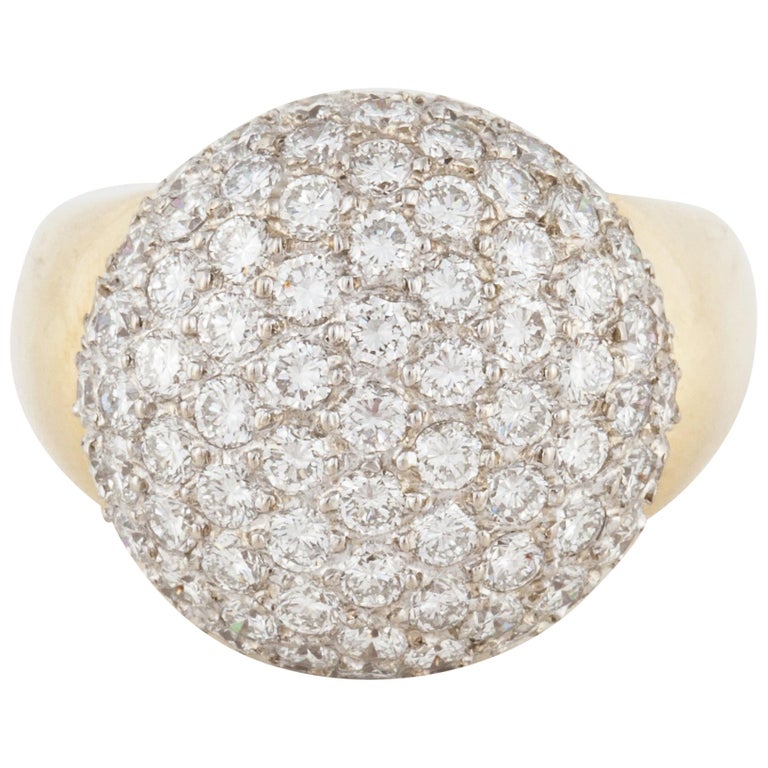 Domed Diamond Ring in 18K Gold For Sale at 1stDibs
