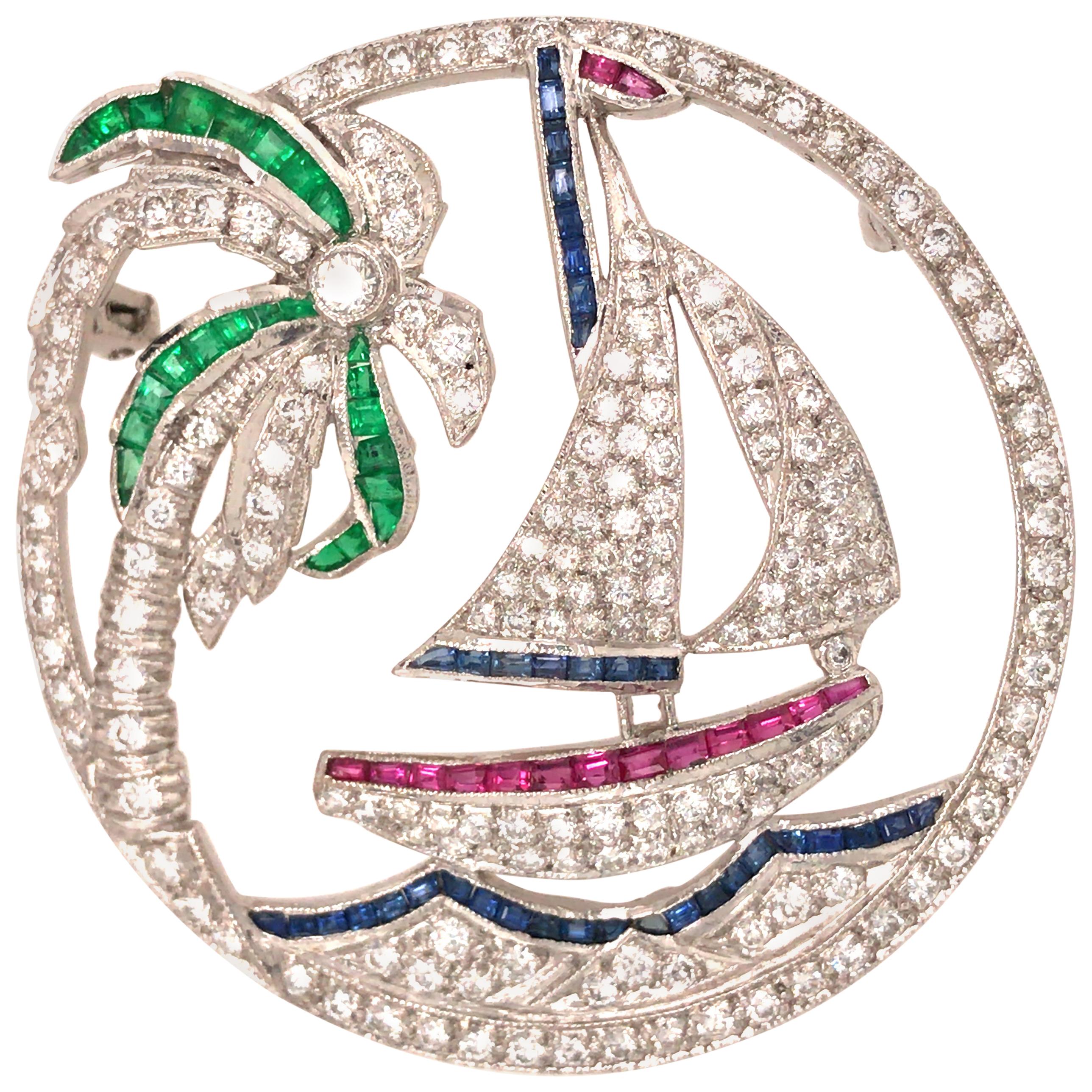 18 Karat White Gold and Diamond Frog Pin with Emerald Eyes by Aldo ...