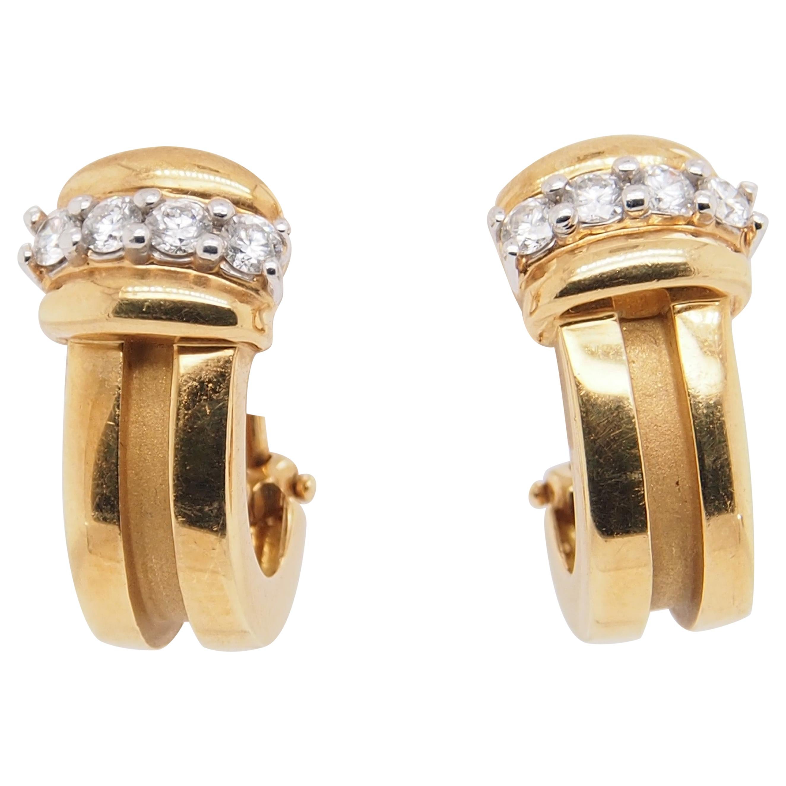 18 Karat Diamond Tiffany and Co. Atlas Earrings Yellow Gold 0.48 Carat ...
