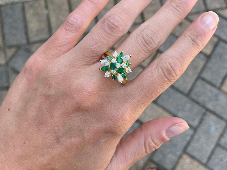 18 Karat Emerald and Diamond Cluster Spray Ring For Sale at 1stDibs