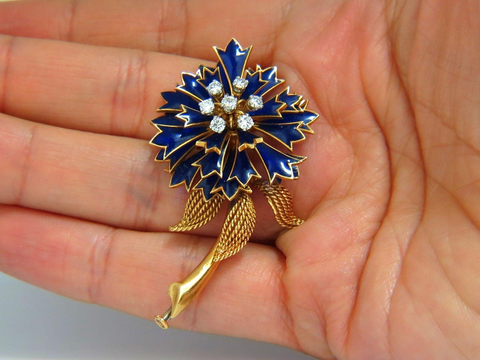 18 Karat France Floral Form Rotary Blue Petal Diamonds Pin Unusual For ...