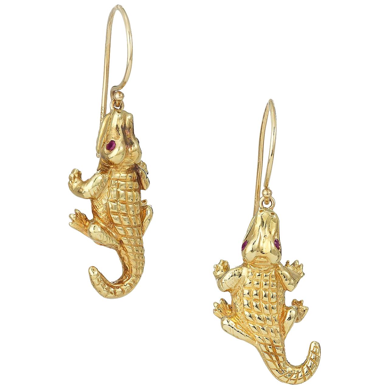 18 Karat Gold Alligator Earrings at 1stDibs | alligator earrings dangle