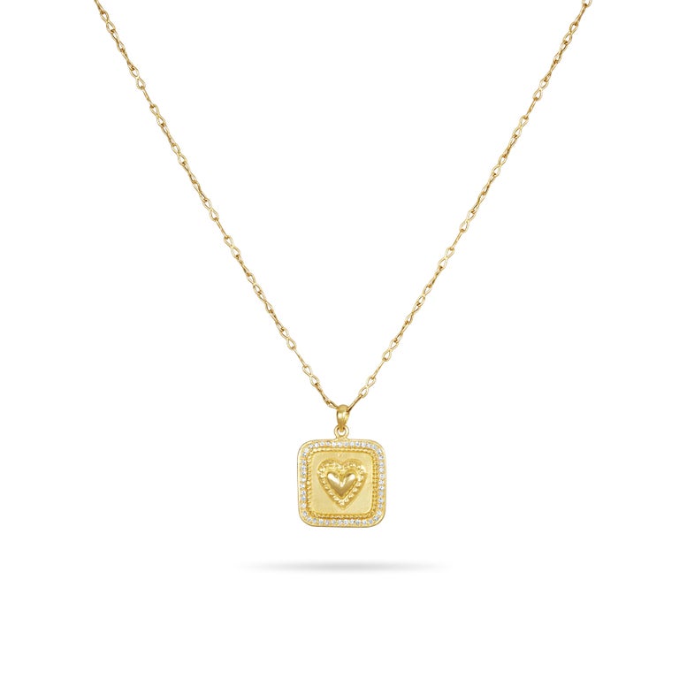 18 Karat Gold Amulet with Raised Sacred Heart with 47 Brilliant Cut ...