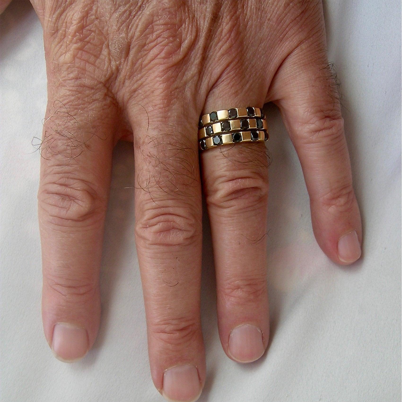 Customizable 18 Karat Gold and Black Diamond Checker Pattern Ring For ...