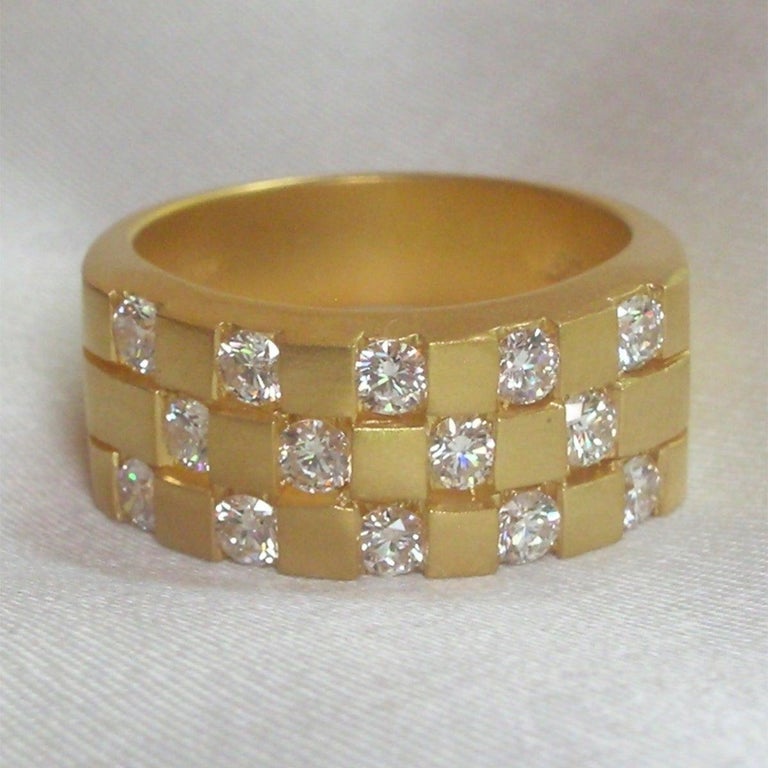 Customizable 18 Karat Gold and Black Diamond Checker Pattern Ring For ...