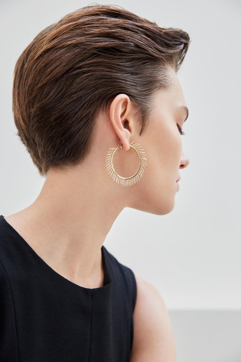 Ileana Makri 18kt Gold and Diamond Grass Fringe Hoops For Sale at 1stDibs