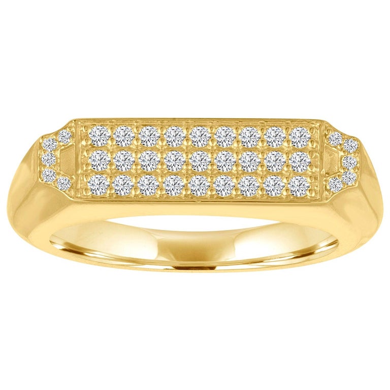 Customizable 18 Karat Gold and Diamond Pave Signet Ring For Sale at 1stDibs