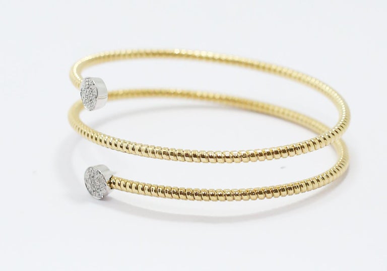 K di kuore 18k Gold and Pavé Diamonds Double Bangle Bracelet at 1stDibs