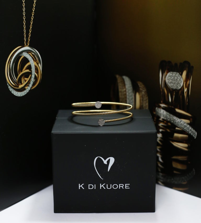 K di kuore 18k Gold and Pavé Diamonds Double Bangle Bracelet at 1stDibs