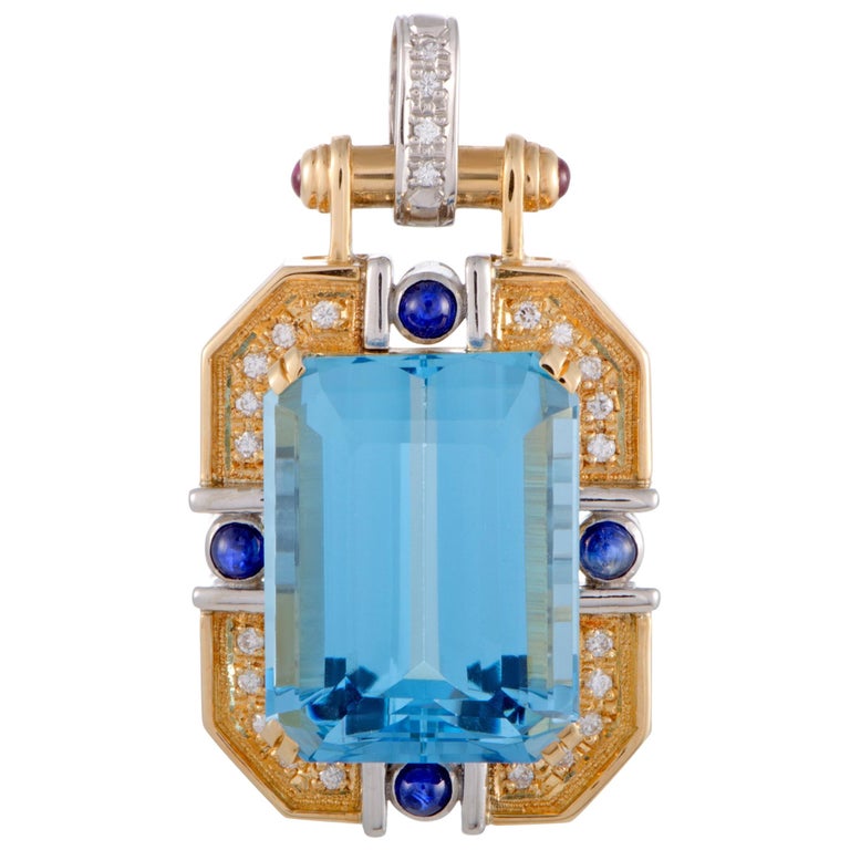 18 Karat Gold and Platinum Diamond, Ruby, Sapphire and Topaz Large ...