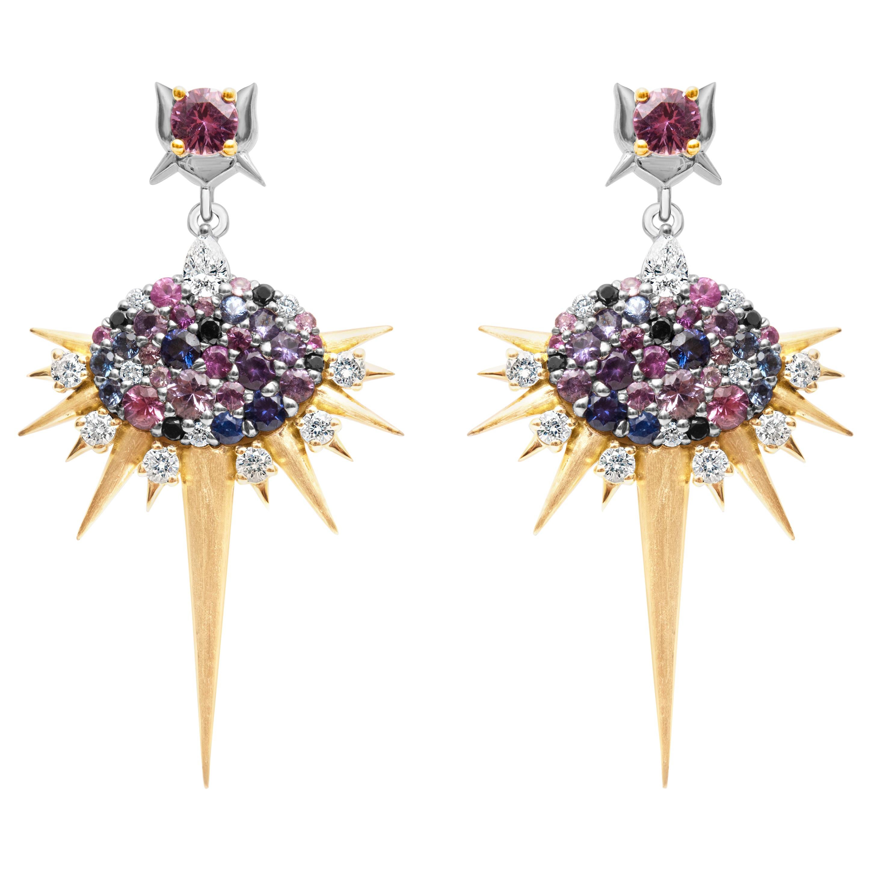 18 Karat Gold and Sapphire Diamond Spike Drop Earrings by Harlin Jones ...